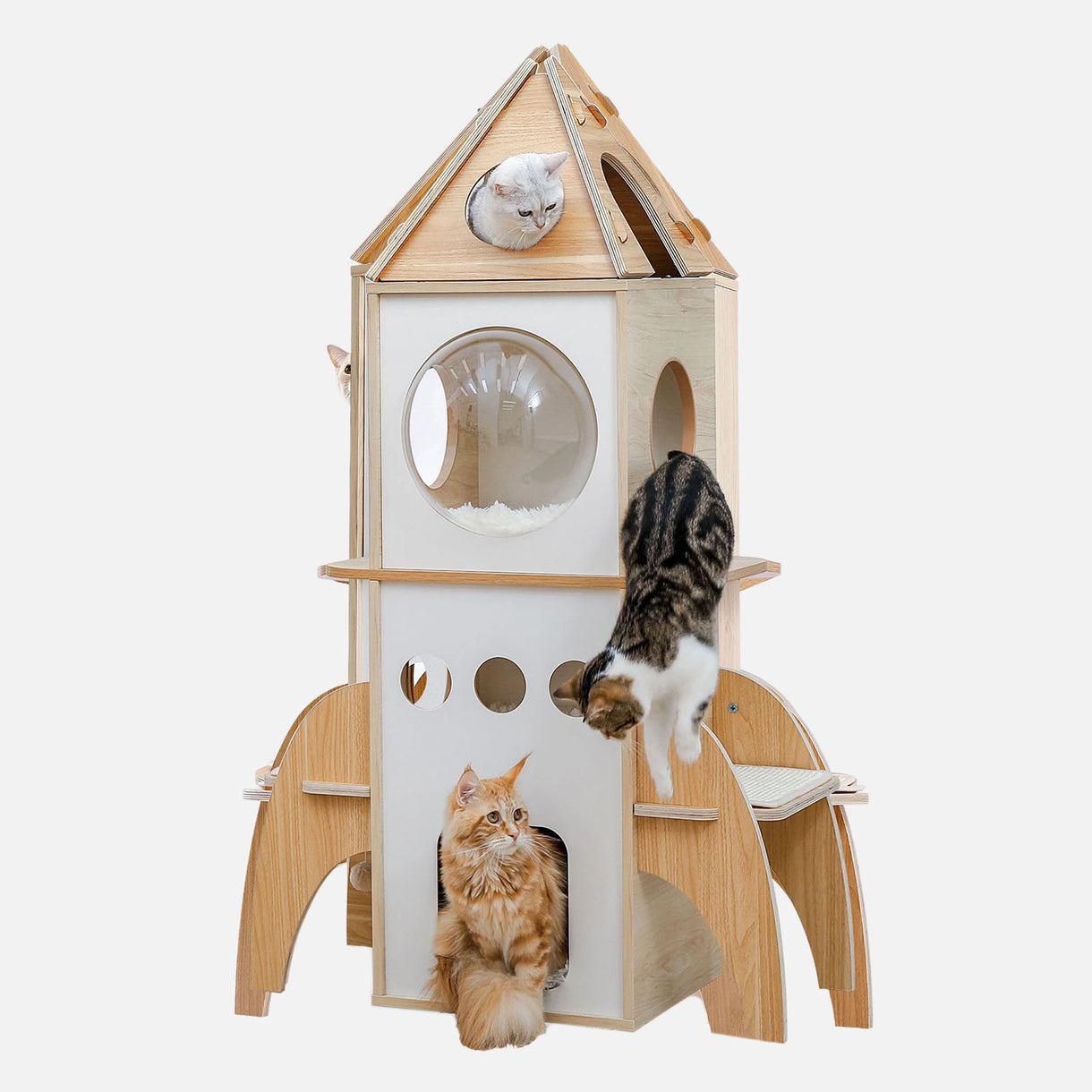RocketShip Wooden Cat Tree: Striking Futuristic Design – Catalulu